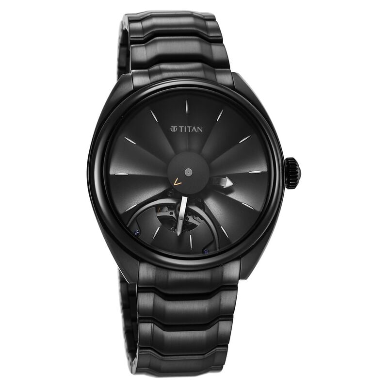 10011NM01 Titan Stellar Automatic Black Dial Stainless Steel Strap Wat