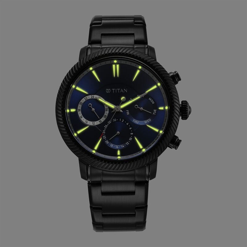 10012NM01 Titan Stellar Quartz Multifunction Blue Dial Stainless Steel