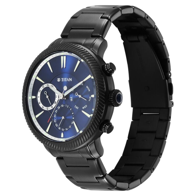 10012NM01 Titan Stellar Quartz Multifunction Blue Dial Stainless Steel