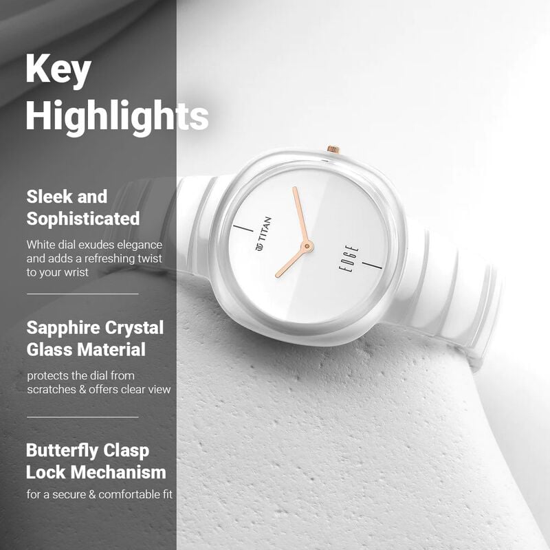 NS1841QC03 Titan Edge Squircle White Dial Analog Ceramic Strap Watch f