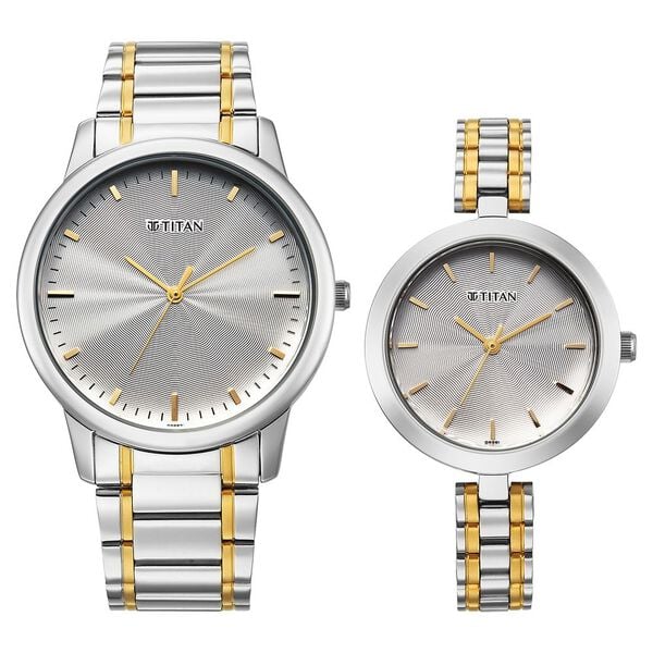 Titan 19692969BM01 Bandhan Eternal Pair Silver Dial Watch for Couples