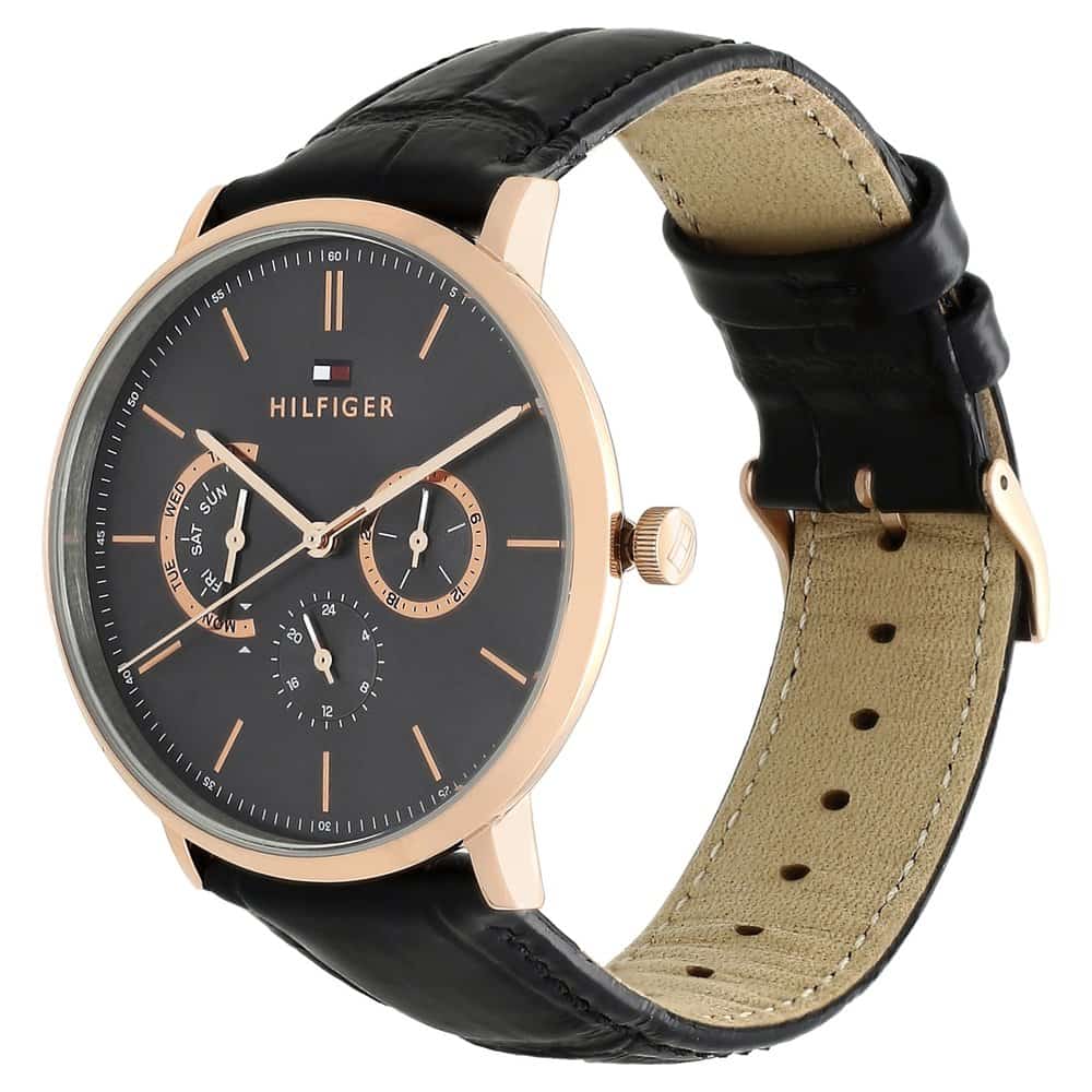 Tommy Hilfiger Mens Dane Grey Dial Leather Multi-Function Watch - Th17