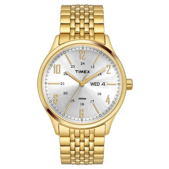 TIMEX CLASSICS MEN'S SILVER DIAL ROUND CASE DAY DATE FUNCTION WATCH -T