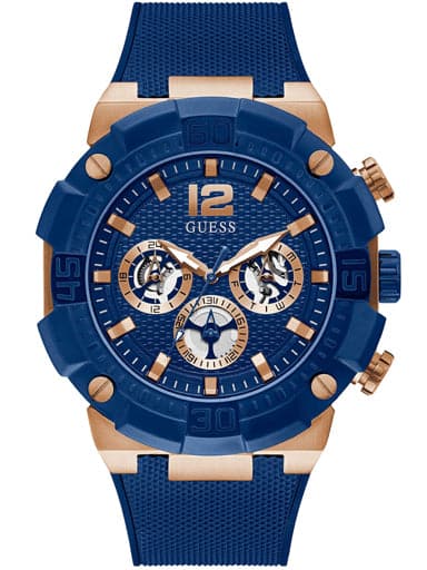 Guess Rose Gold Tone Case Blue Silicone Watch