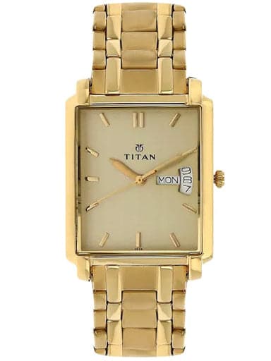 Titan Regalia Champagne Dial Golden Stainless Steel Strap Men'S Watch