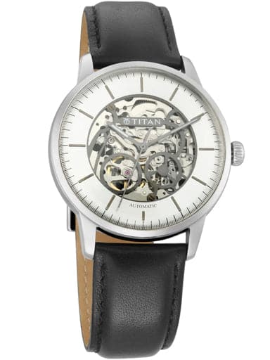 Titan Silver Dial Automatic Watch With Leather Strap Nn90110Sl01