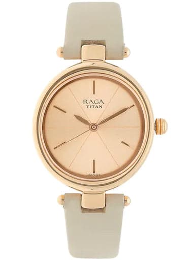 Titan Raga Viva Rose Gold Dial Leather Strap Women'S Watch Np2579Wl01