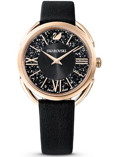Swarovski Crystalline Glam Watch Leather Strap, Black, Rose-Gold Tone