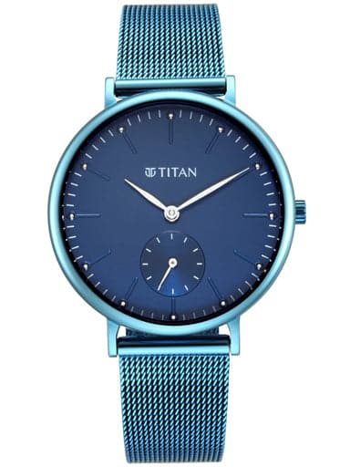 Titan Slimline Blue Dial Mesh Strap Watch 95142Qm01