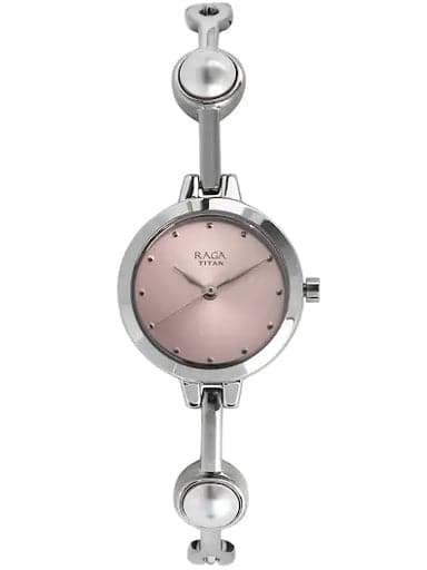 Titan Raga Pink Dial Silver Metal Strap Watch For Women Nn2576Sm01