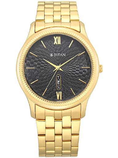 Titan Black Dial Metal Strap Watch 1824Ym01
