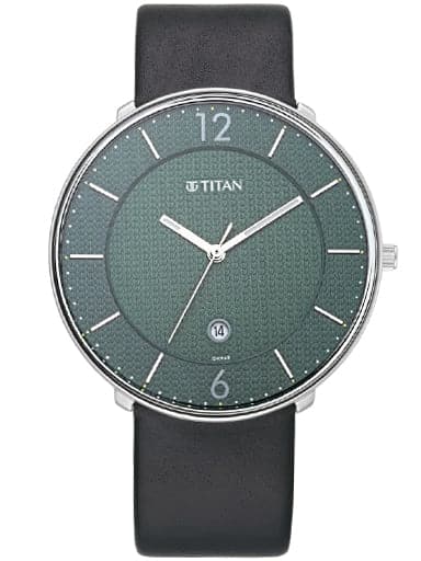 Titan Workwear Watch With Green Dial & Leather Strap Np1849Sl02