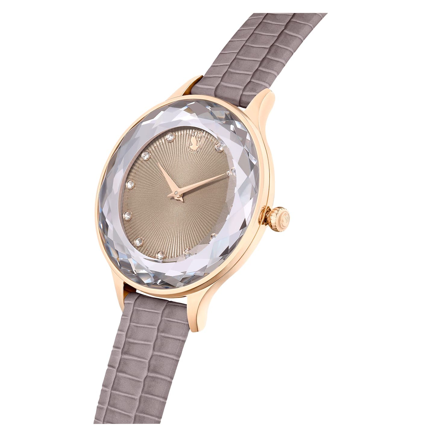 Octea Nova watch Swiss Made, Leather strap, Beige, Rose gold-tone fini
