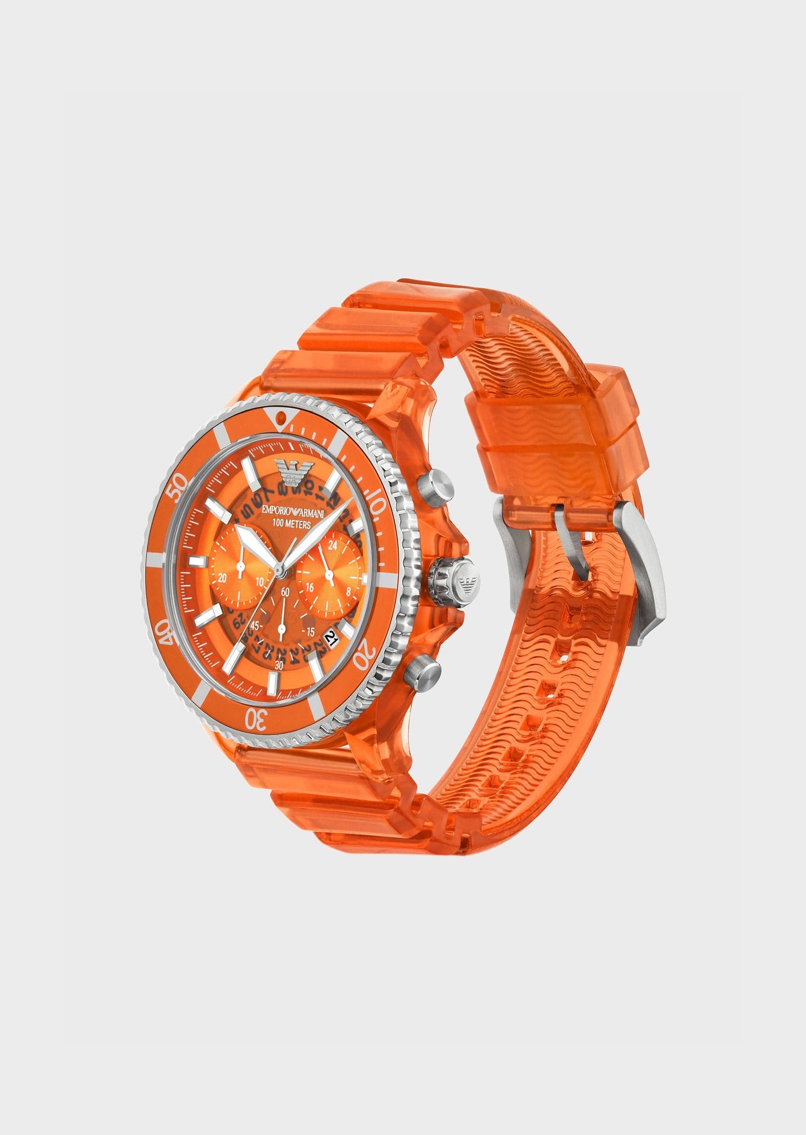 Emporio Armani Quartz 44 mm Orange Dial Rubber Chronograph Watch for M